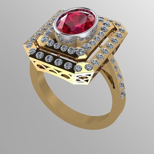 Ruby Ring With Diamonds 3D print model 3D model 3D printable | CGTrader