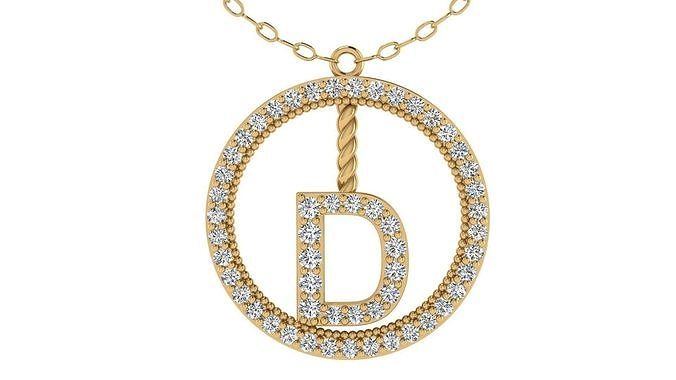 Alphabet Round Pendant with Diamond D 3D model 3D printable | CGTrader