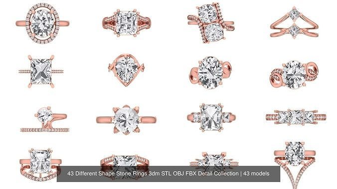 43 Different Shape Stone Rings 3dm STL OBJ FBX Detail Collection | CGTrader