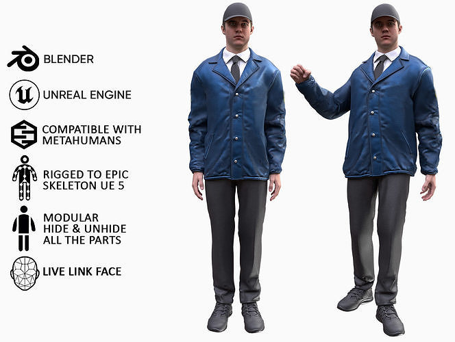 3D model Man - Agent Outfit - Modular - Rigged VR / AR / low-poly ...