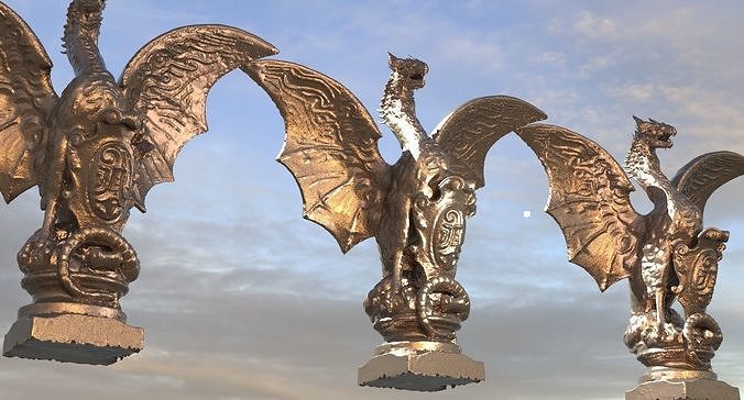 Medieval Dragon Shield Statue 2 3D model | CGTrader