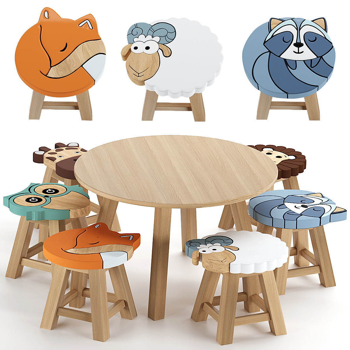 wooden animal stool 3D model | CGTrader