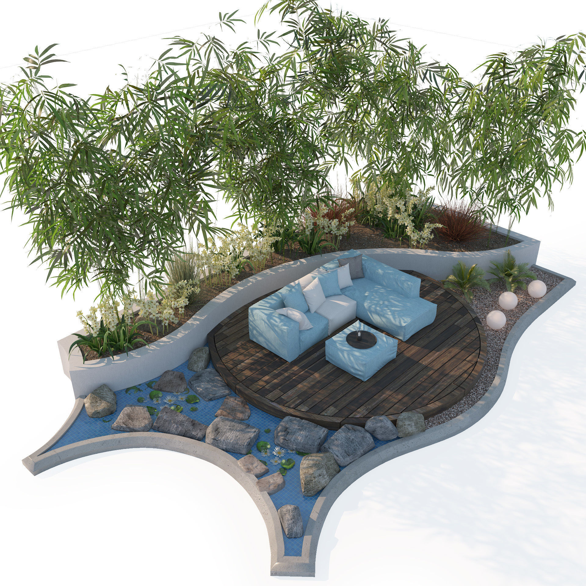 garden patio deck with outdoor furniture 3D model animated | CGTrader