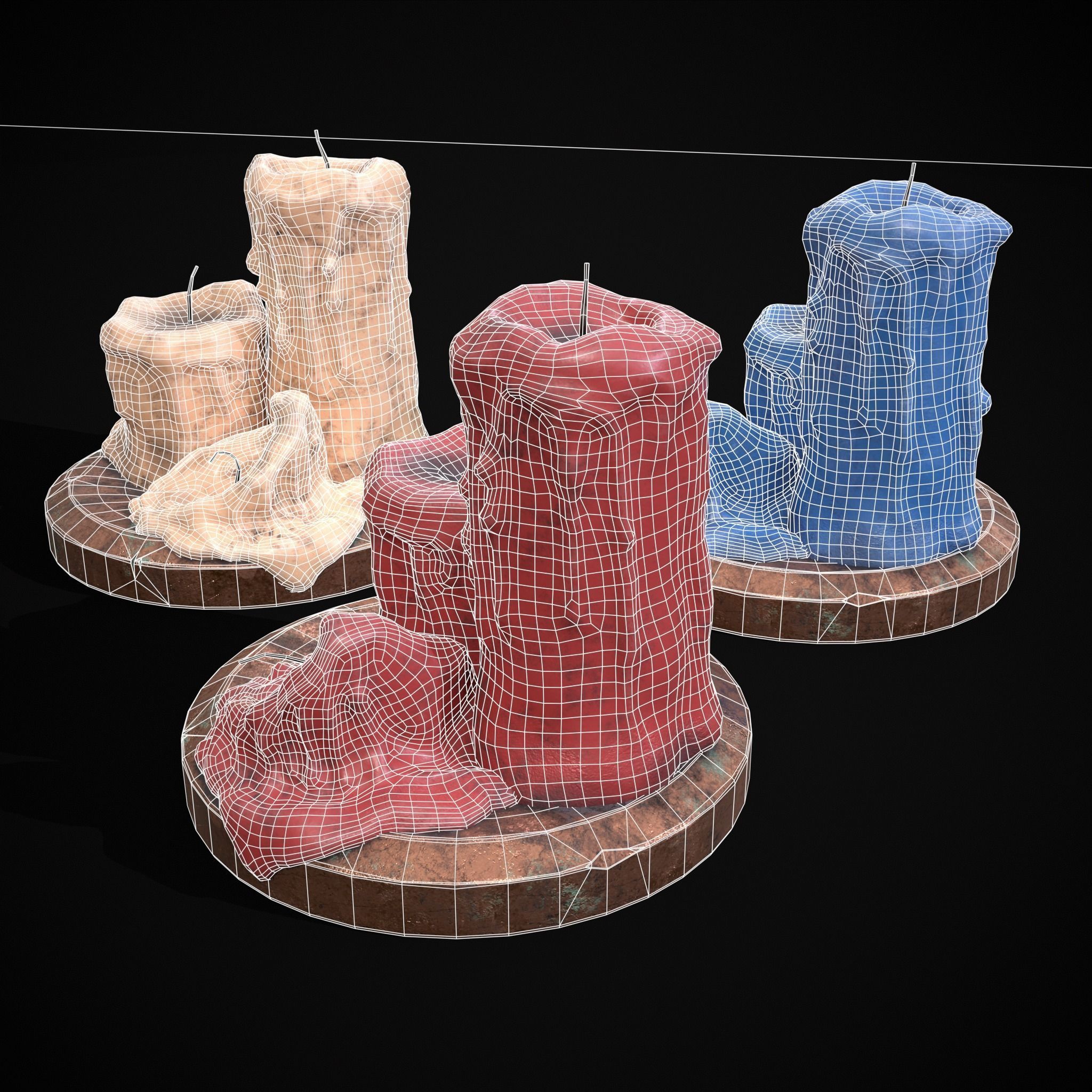 3D model Three Melted Candles VR / AR / low-poly | CGTrader