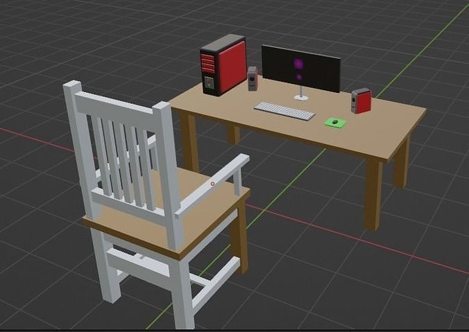 3D model Full PC setup with table and chair VR / AR / low-poly | CGTrader