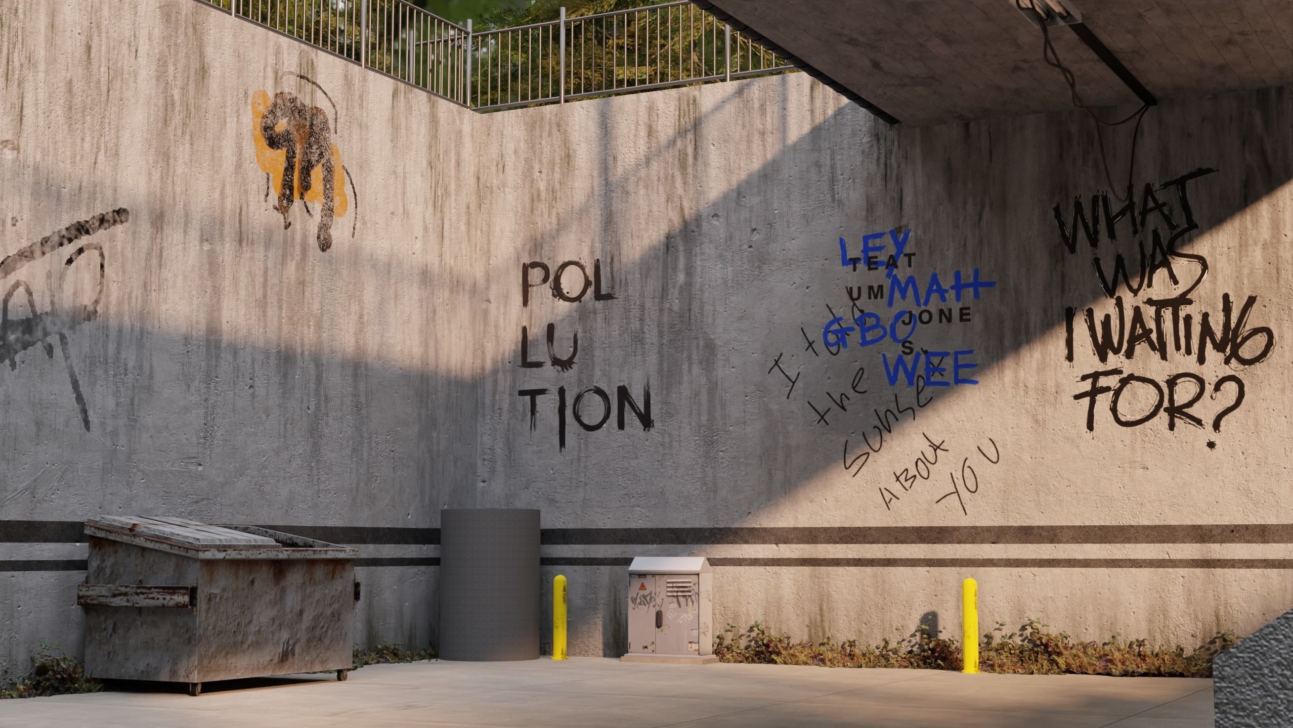 Urban Under Bridge Scene 3D Blend Textured FBX OBJ MTL Files 3D model ...