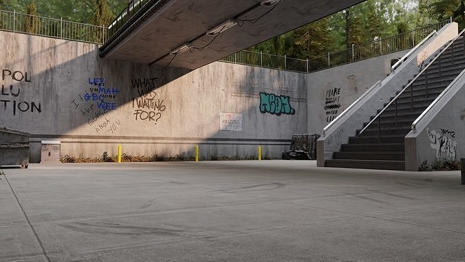 Urban Under Bridge Scene 3D Blend Textured FBX OBJ MTL Files 3D model ...