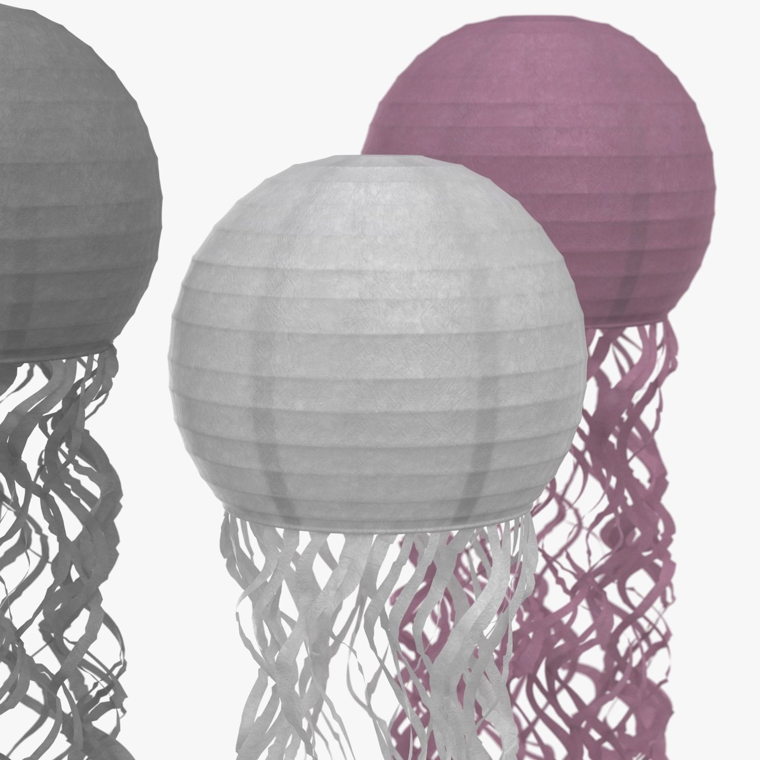 Jellyfish Paper Lanterns 3 Pack Pink White and Gray 3D model | CGTrader