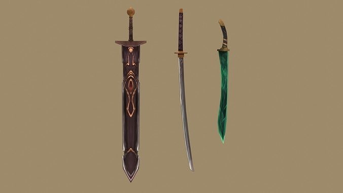 3D model GameReady HandPainted LowPoly StylizedSwordsPack1 VR / AR ...