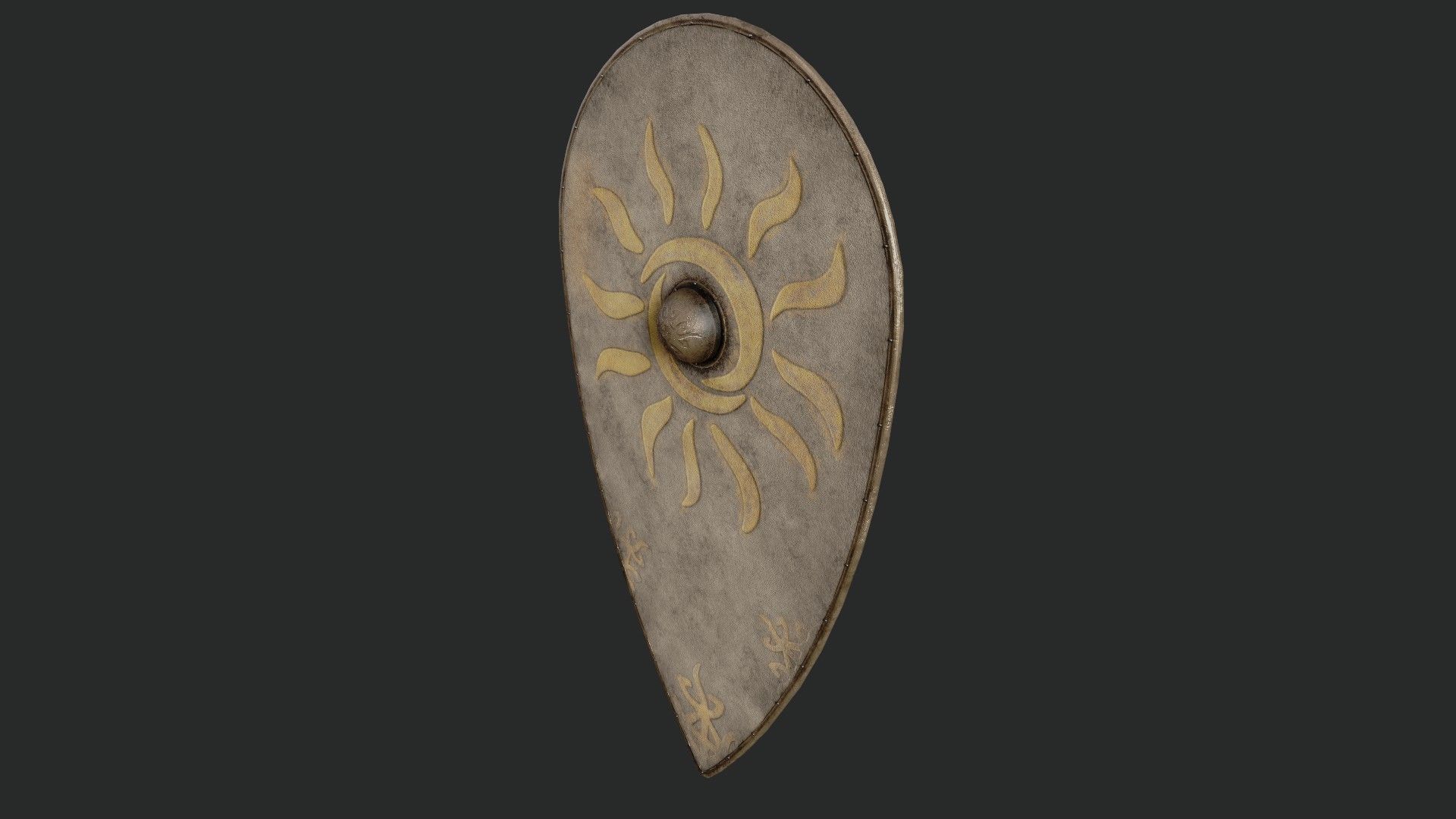 3D model Slavic kite leather shield-painted yellow Sun symbol VR / AR ...