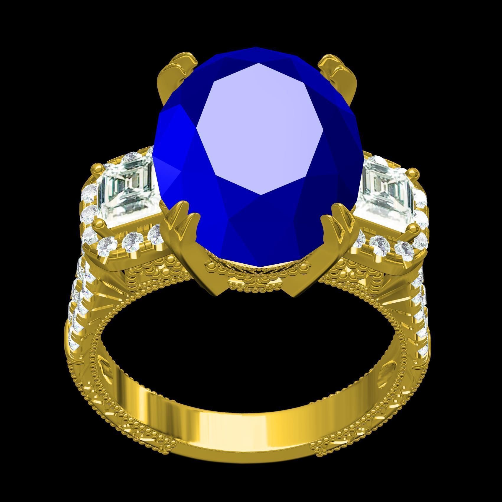 Blue Sapphire Oval Stone Filigree Engagement Ring 3D model 3D printable | CGTrader