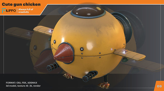 3D model Cute gun chicken VR / AR / low-poly | CGTrader