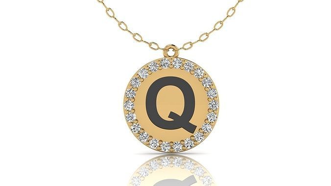 Alphabet Round Enamel Diamond Pendant Q 3D model 3D printable | CGTrader