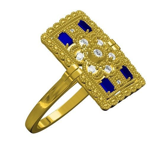 Rectangle Shaped Art Deco Engagement Ring 3D model 3D printable | CGTrader
