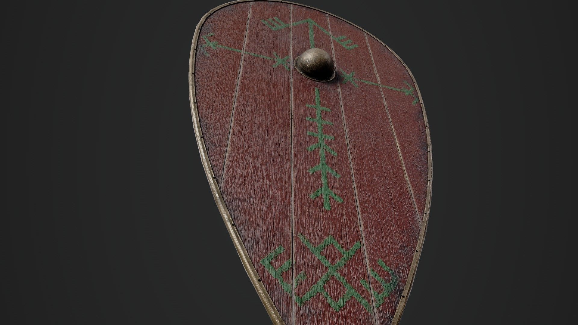 3D model Slavic kite wooden shield-painted red with pagan symbol VR ...