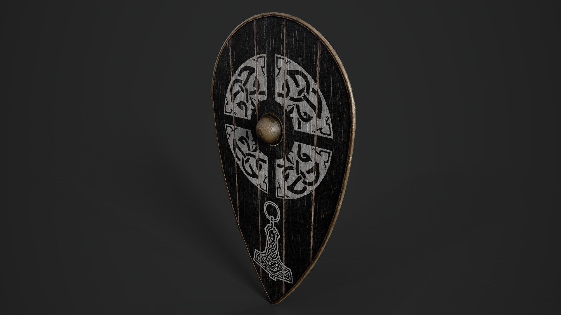 3D model Slavic kite wooden shield-painted black with Thor symbol VR ...