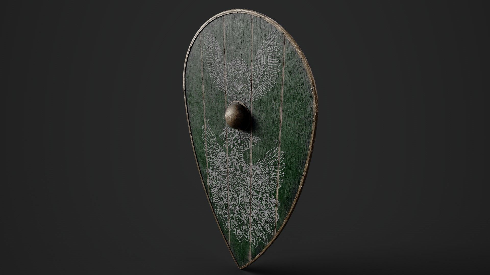 3D model Slavic kite wooden shield-painted green with birds symbol VR ...