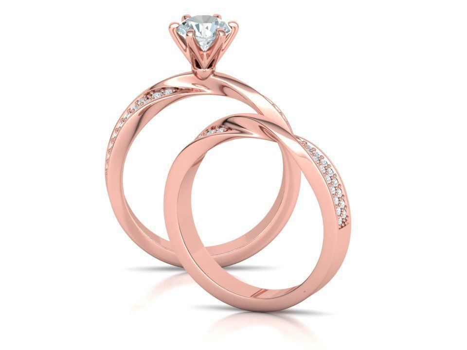 Classic Bridal Set Mobius Rings Engagement and Matching band 3D model 3D printable | CGTrader
