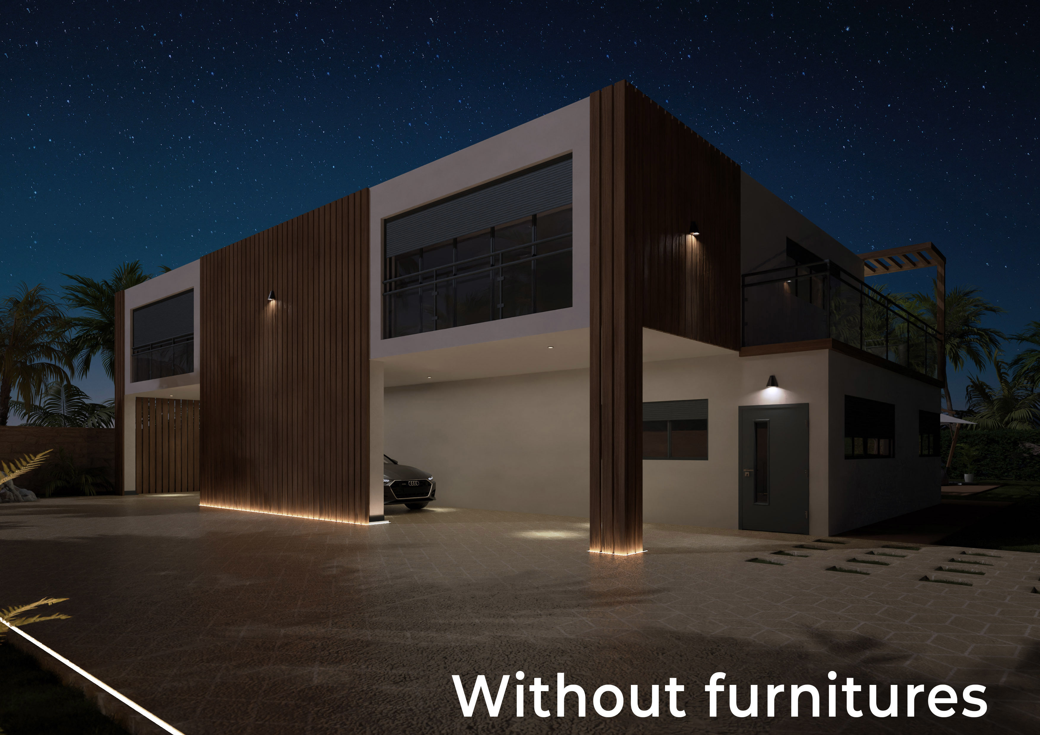 Exterior Scene Modern Villa With Pool Without Furnitures 3D model ...