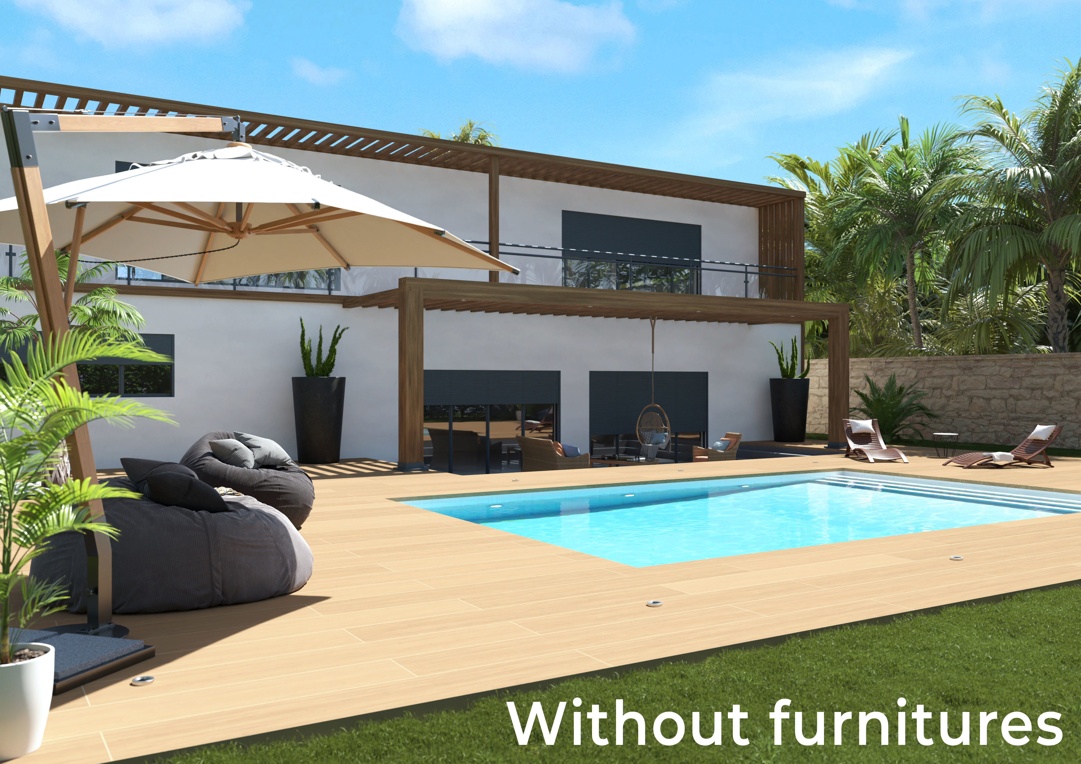 Exterior Scene Modern Villa With Pool Without Furnitures 3D model ...
