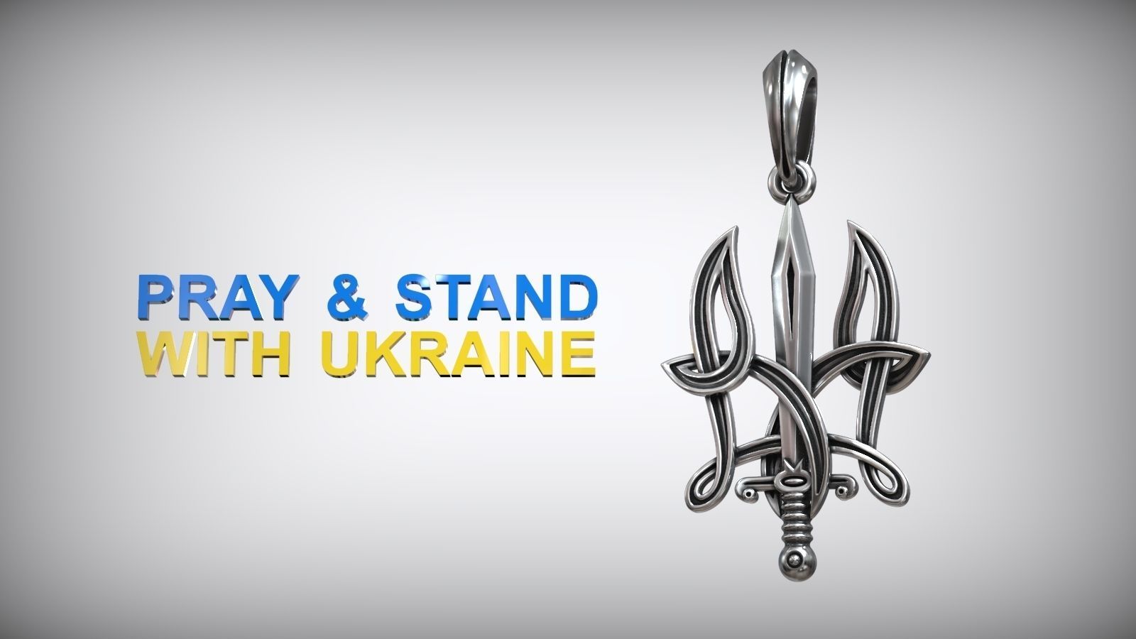 Ukrainian State Symbol Sword and Grass Patern Trident Pendant 3D model 3D printable | CGTrader