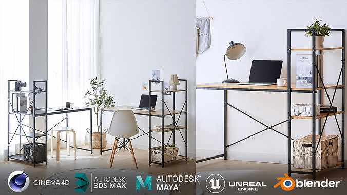 Simple H-shaped desk 3D model | CGTrader