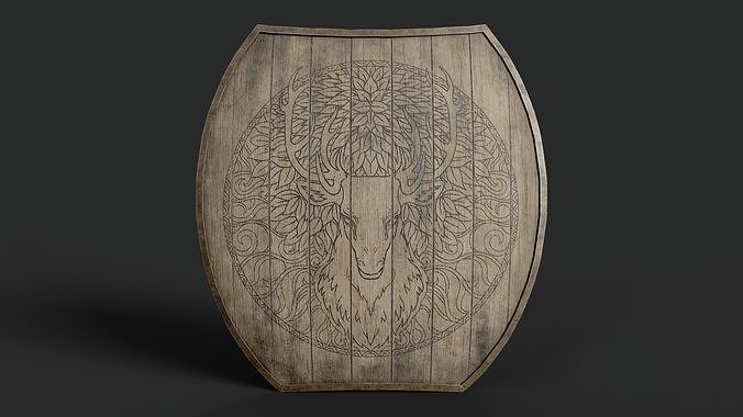 3D model Slavic hybrid shield-painted black deer symbol VR / AR / low ...