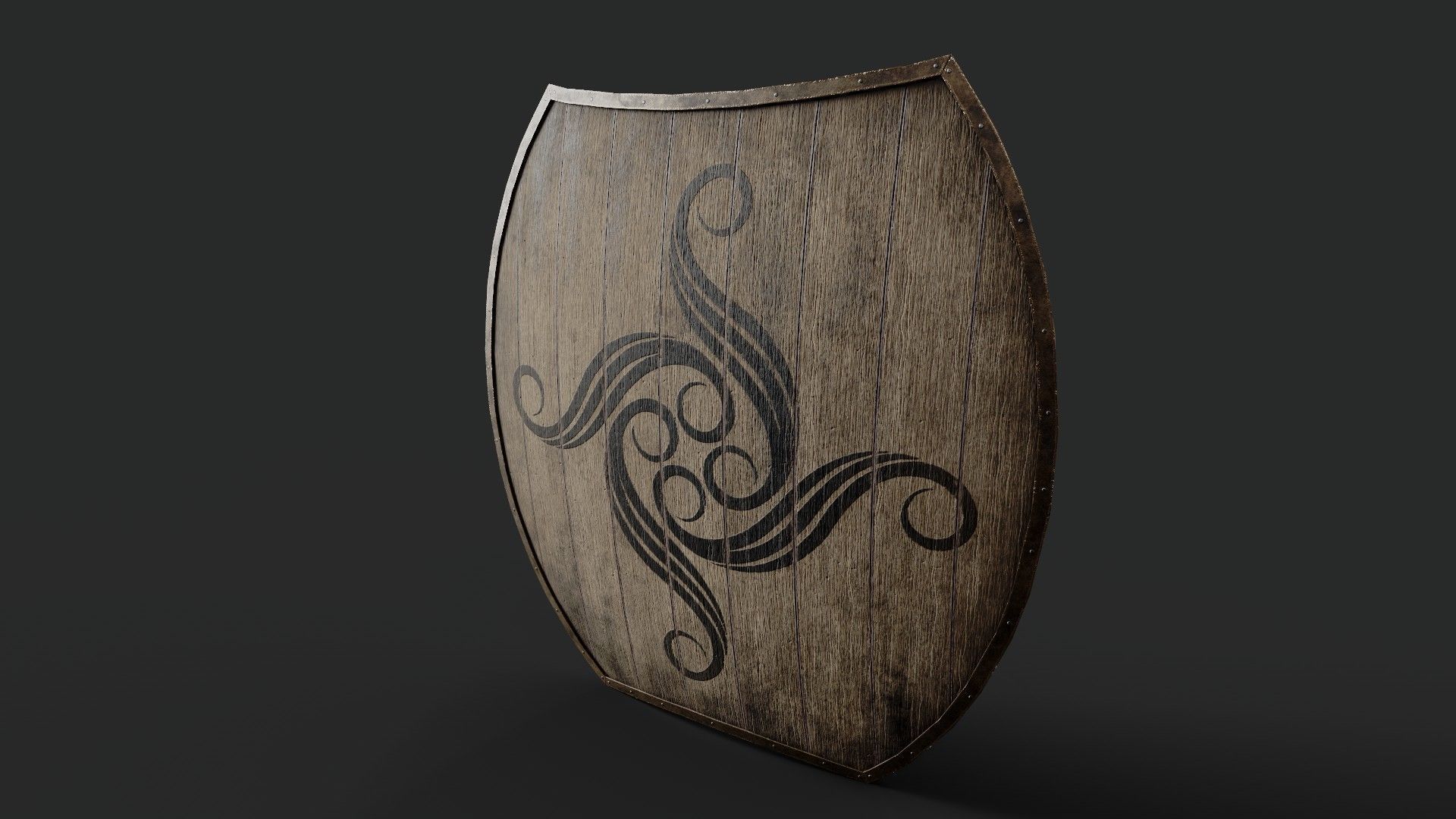 3D model Slavic hybrid shield-painted blcak radial symbols VR / AR ...