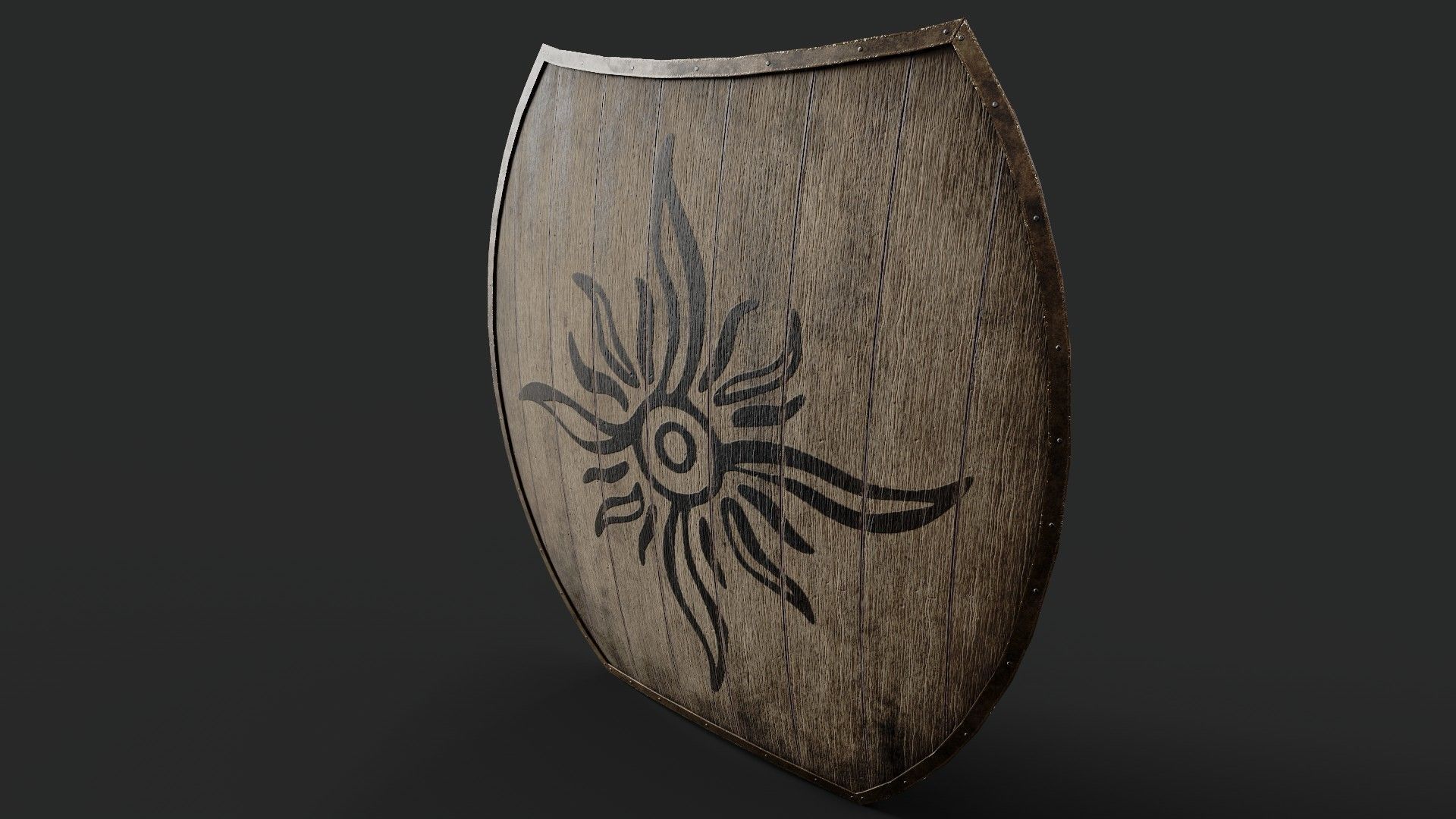 3D model Slavic hybrid shield-painted black Sun symbol VR / AR / low ...