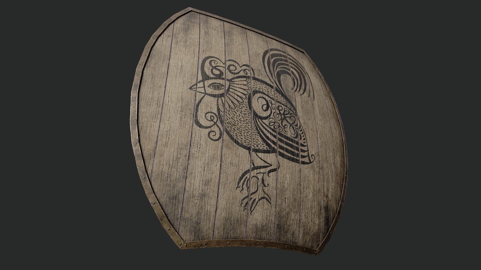 3D model Slavic hybrid shield-painted black rooster symbol VR / AR ...