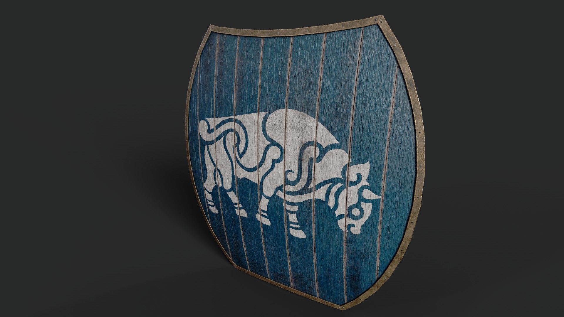 3D model Slavic hybrid shield-painted blue with bull symbol VR / AR ...