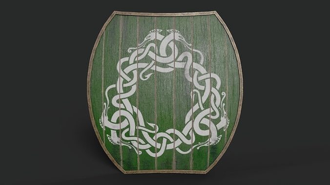 3D model Slavic hybrid shield-painted green with uroboros symbol VR ...