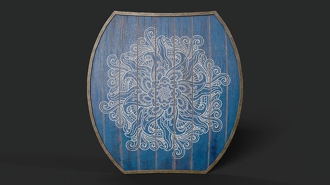 3D model Slavic hybrid shield-painted blue with flower symbol VR / AR ...