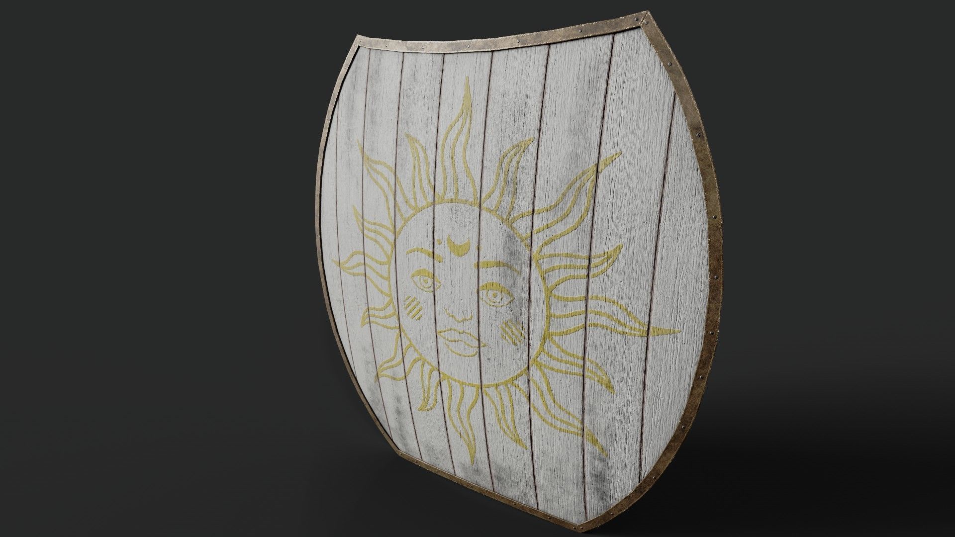 3D model Slavic hybrid shield-painted white with Sun symbol VR / AR ...