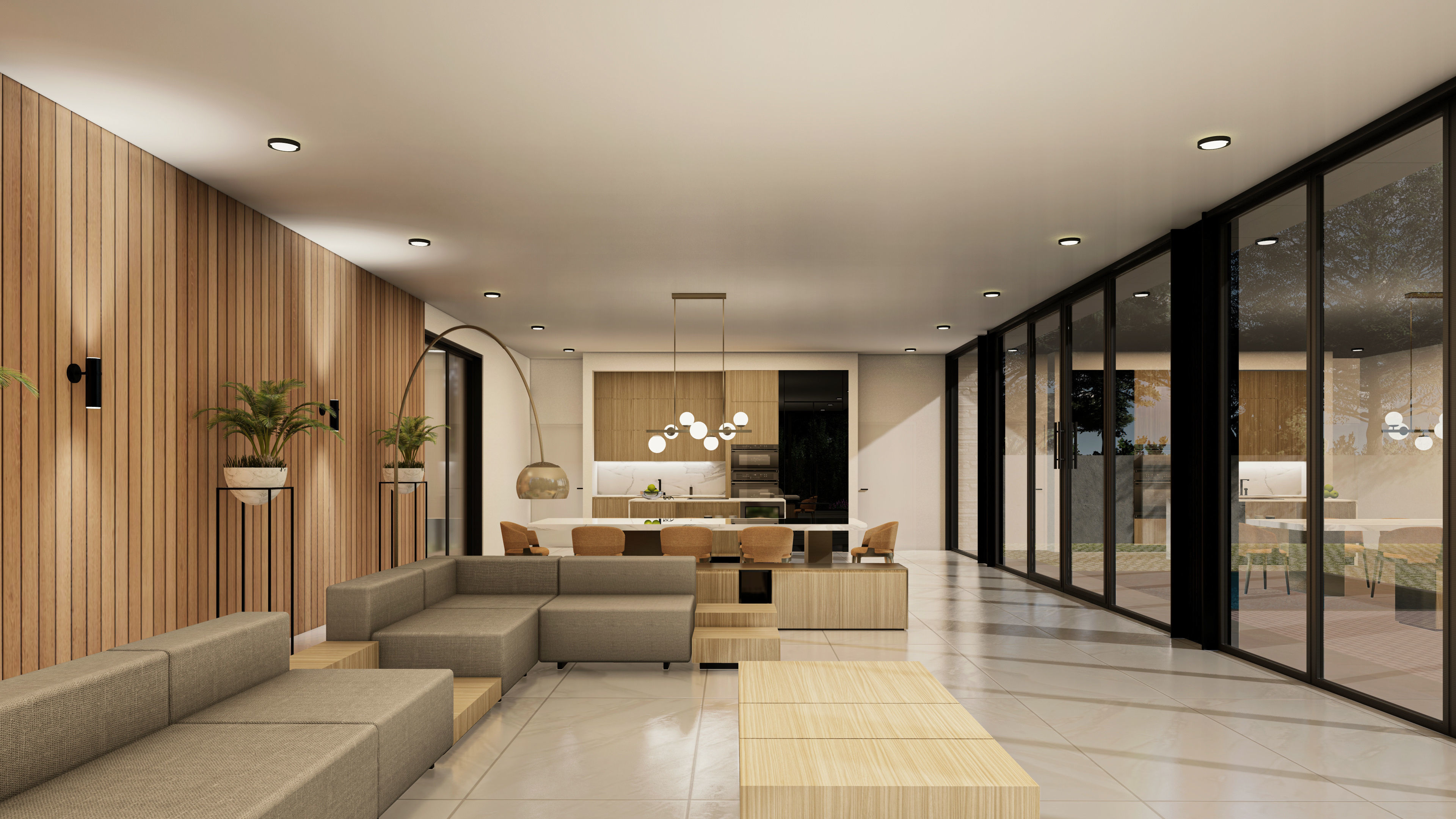 Mordern House Exterior Scene with Furniture and 2D Drawing 3D Model ...