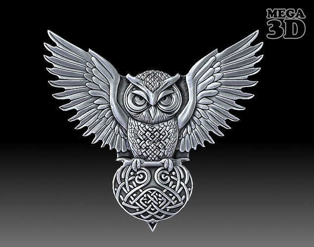 Celtic Owl Bas Relief Pendant 08 230620 3D model 3D printable | CGTrader