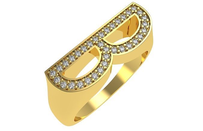 Alphabet B Diamond Ring 3D model 3D printable | CGTrader