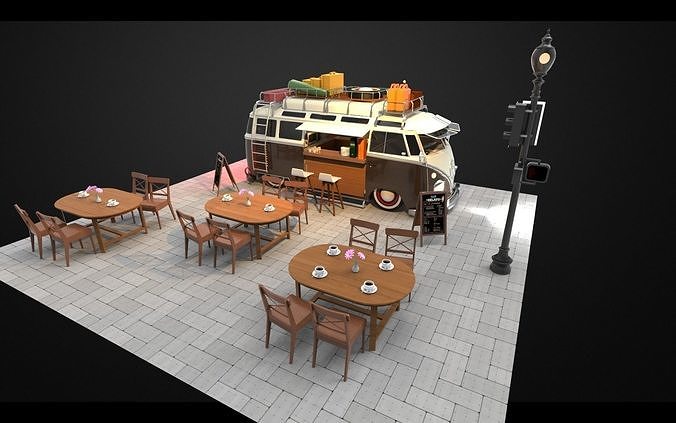 Coffee mobile shop with machine detailed 3D model | CGTrader