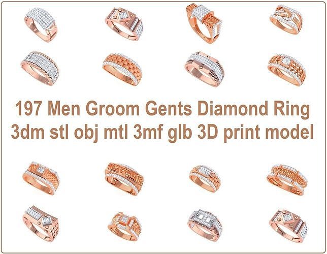 197 Men Groom Gents Diamond Ring 3dm stl obj mtl 3mf glb 3D Model ...
