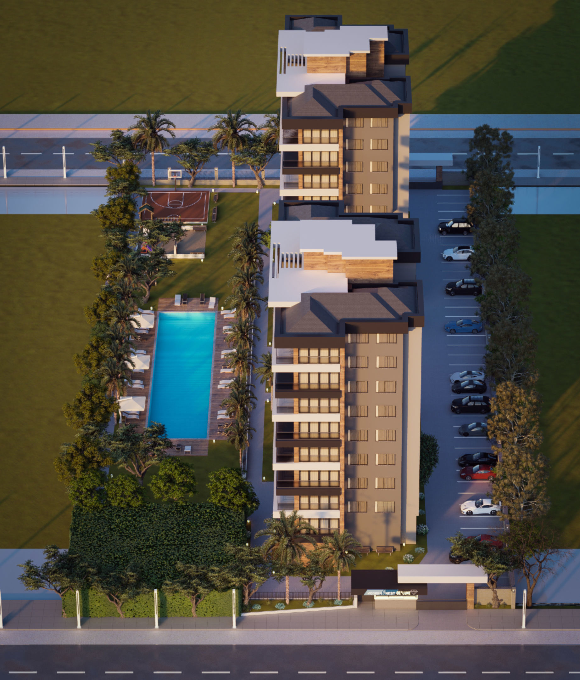 Modern two-block multi-storey site project 3D model | CGTrader