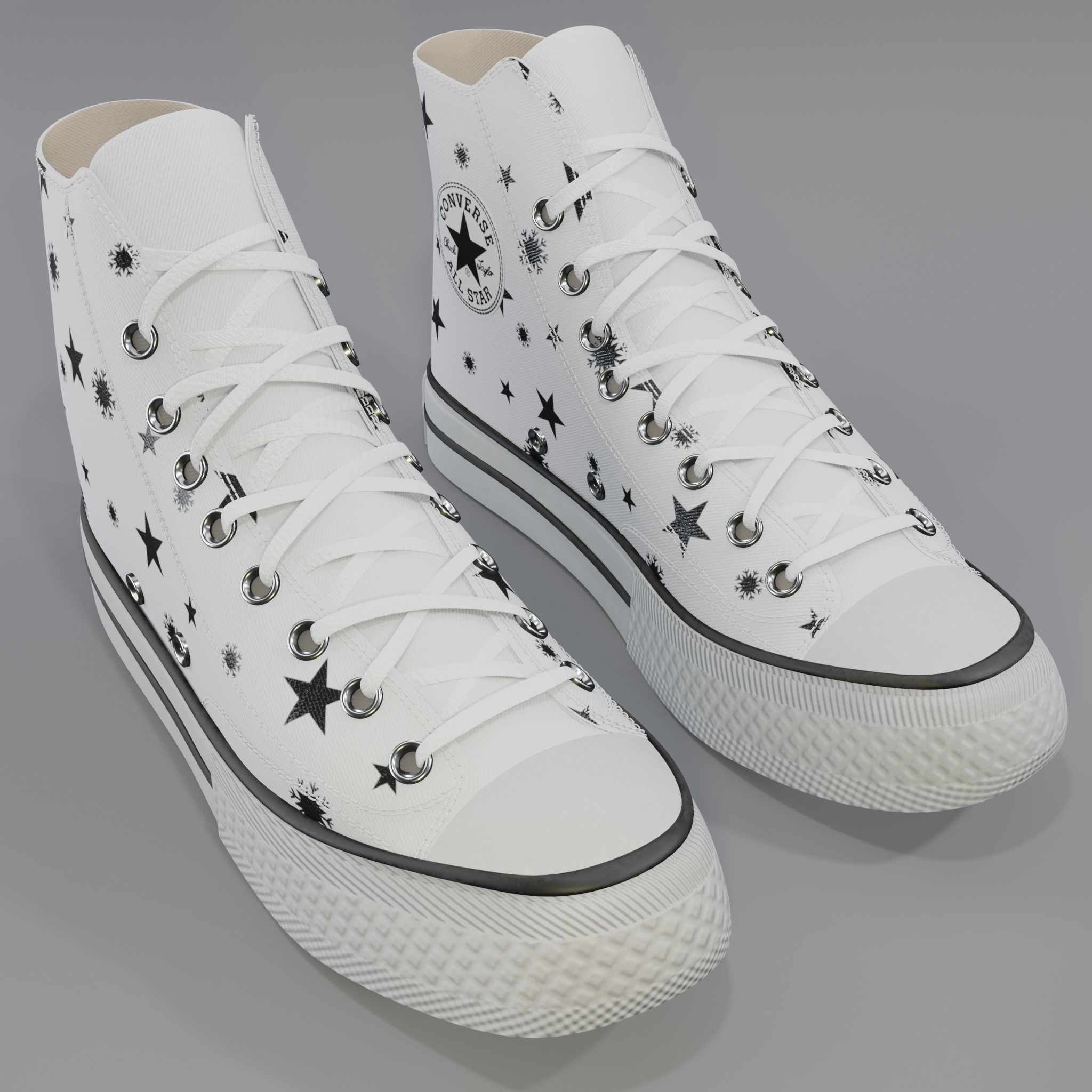 Basketball Leather Shoes Converse All Star White Star Snowflakes 3D ...