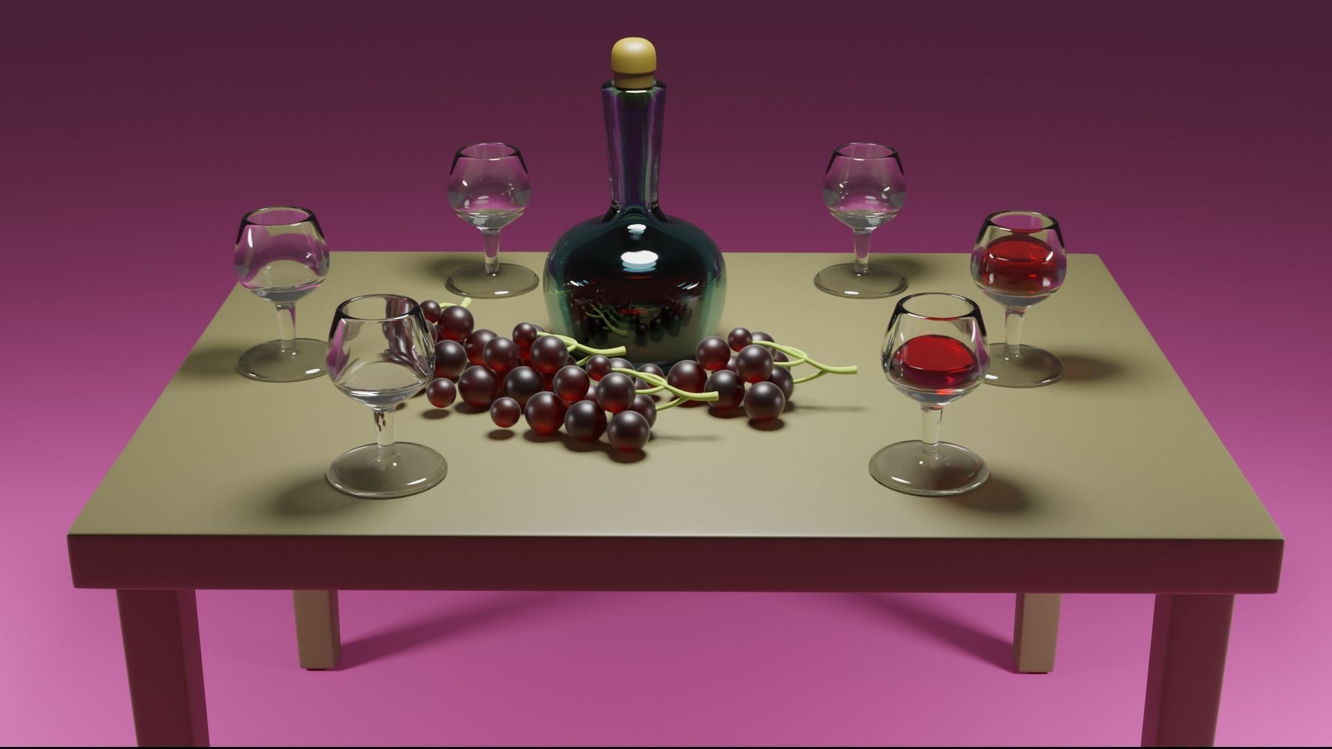 Wine bottle and glass and grapes 3D model | CGTrader