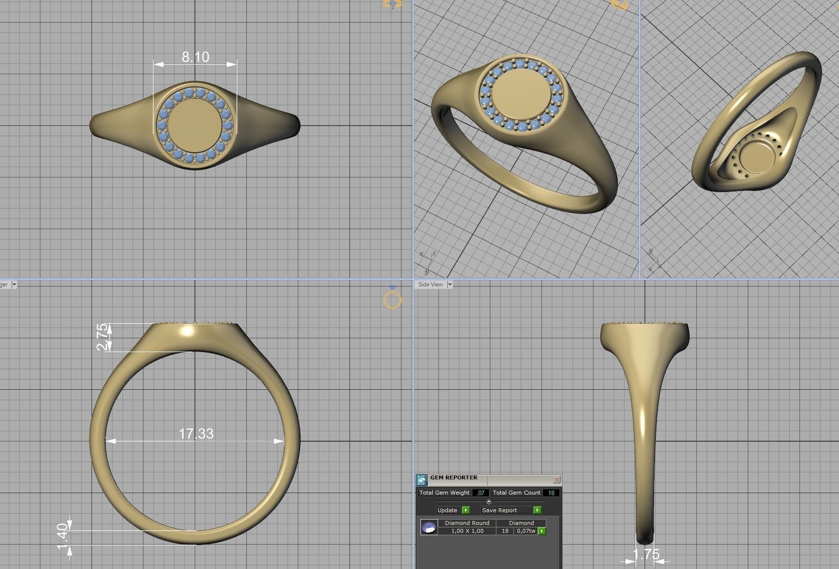 Pinky Diamond Round Signet Ring 3dmodel 3D model 3D printable | CGTrader