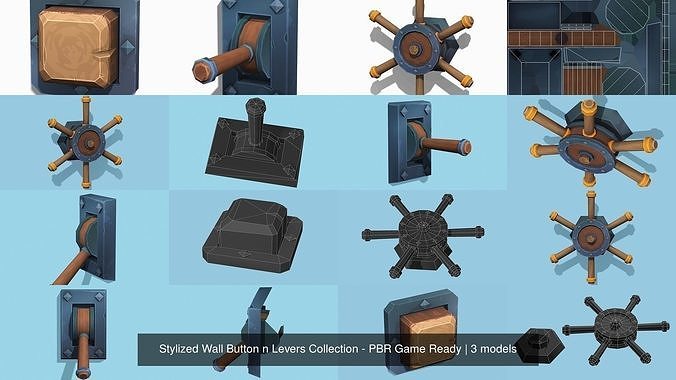 Stylized Wall Button n Levers Collection - PBR Game Ready VR / AR / low ...