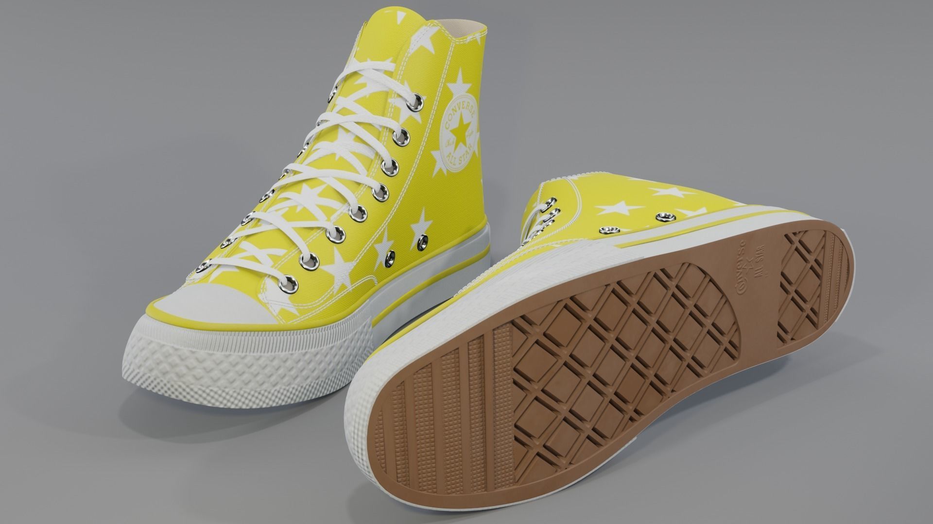 Basketball Leather Shoes Converse All Star Yellow Stars 3D model | CGTrader