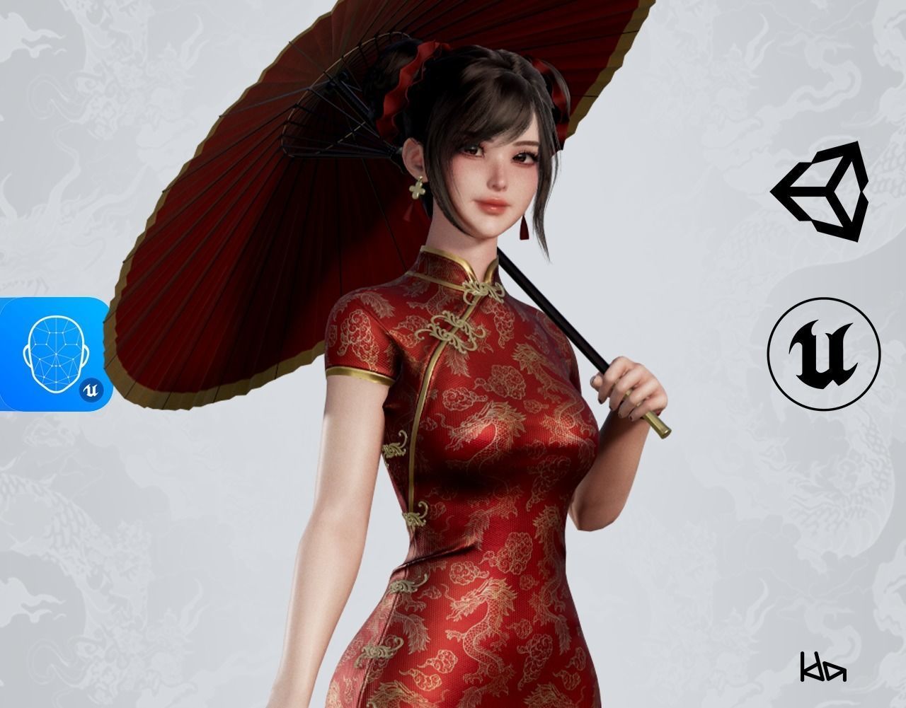 3D model Jua Lee - Girl in Cheongsam Qipao Dress - Game Ready VR / AR ...