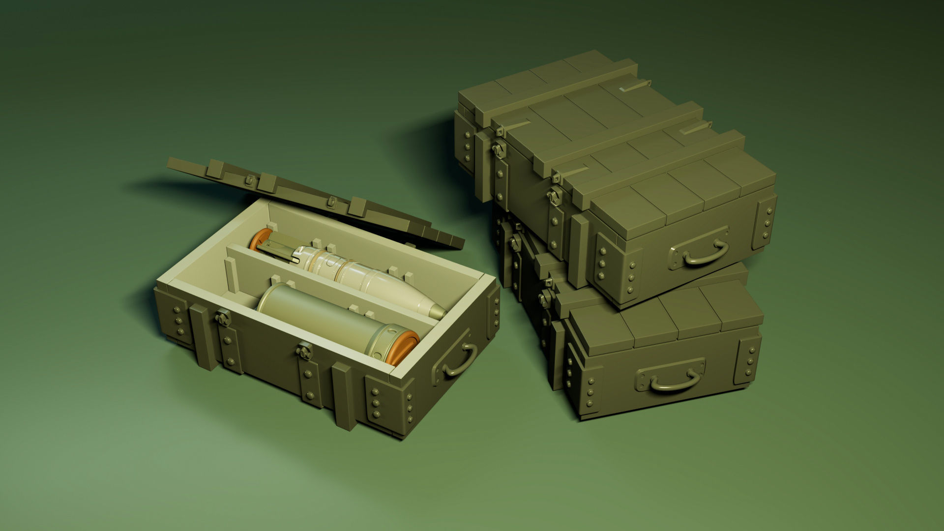 Modern 125mm tank cannon shells with wooden box 3D model 3D printable ...