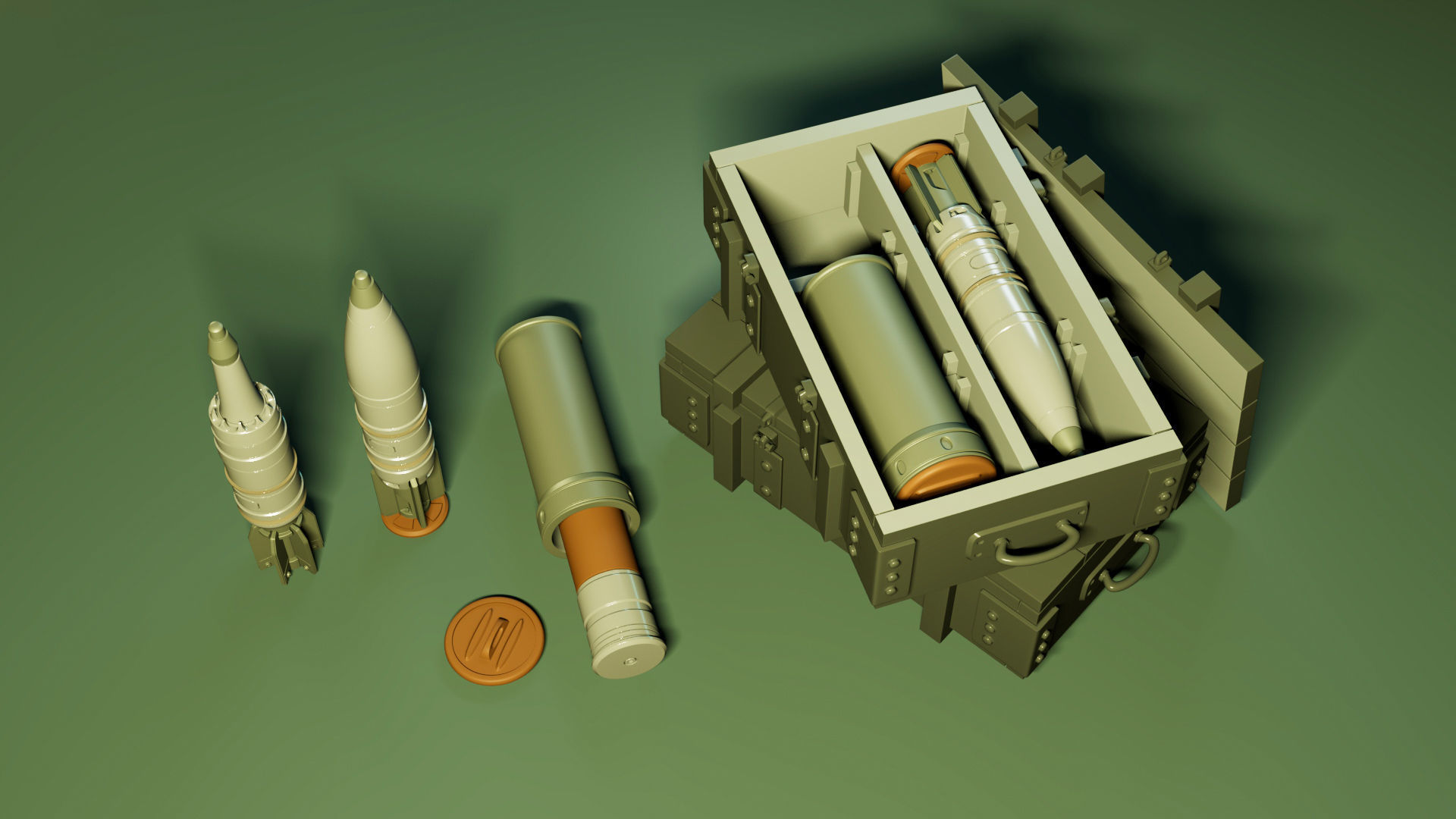 Modern 125mm tank cannon shells with wooden box 3D model 3D printable ...