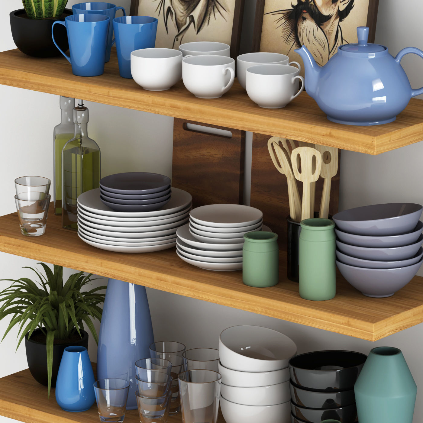 Shelves kitchen set 3D model | CGTrader