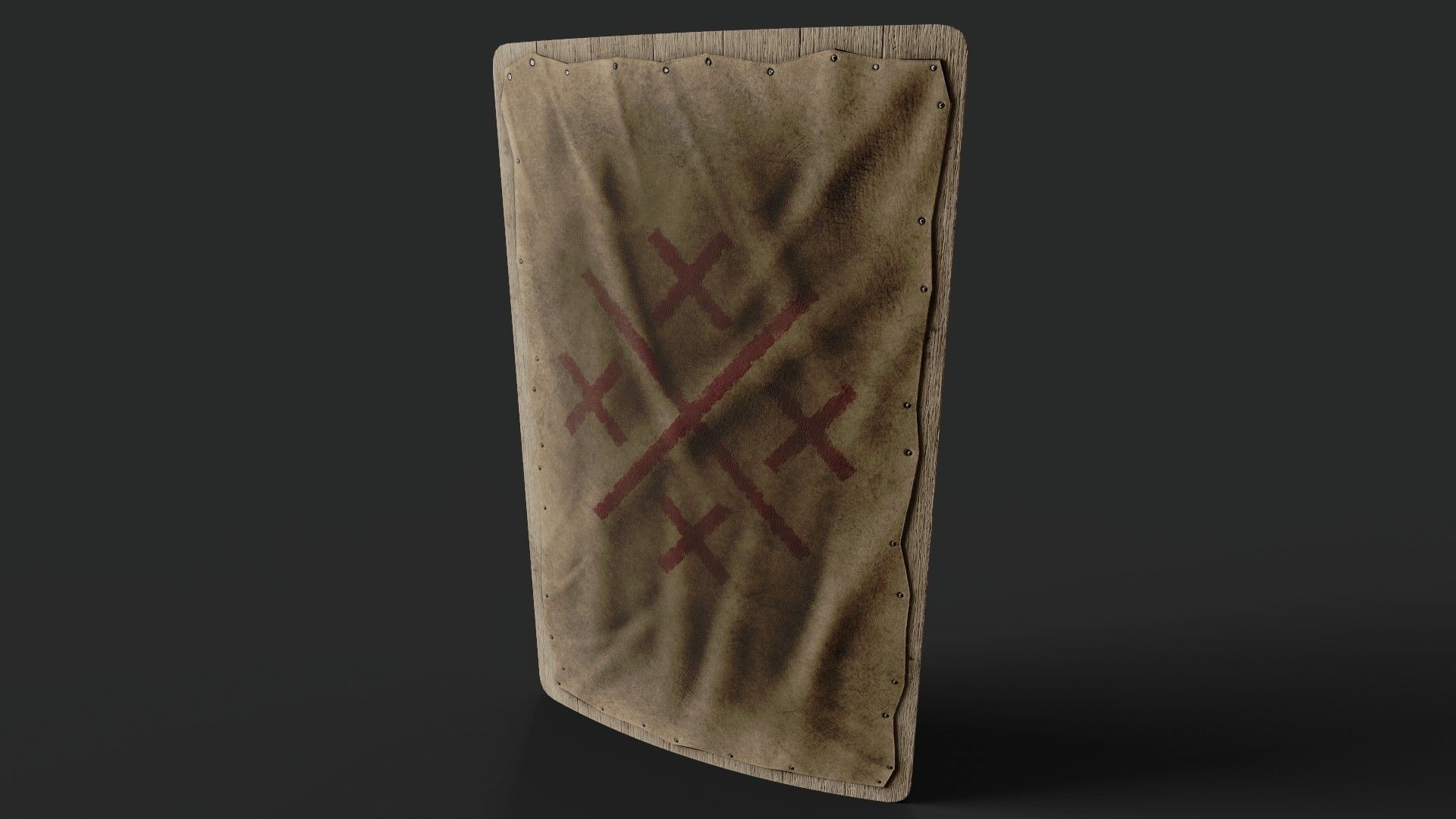 3D model Slavic square leather shield-painted red crosses symbol VR ...
